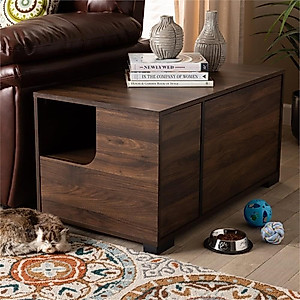BOWERY HILL Modern Walnut Brown Finished 2-Door Cat Litter Box Cover House