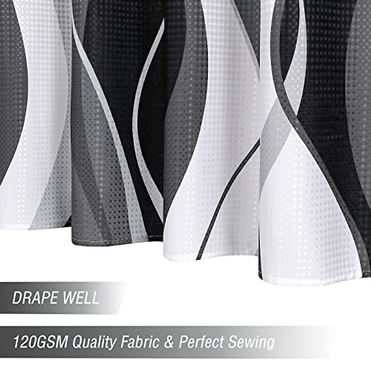 Gibelle Black and Grey Shower Curtain, Gray and White Abstract Modern Bathroom Decor, Waffle Weave Textured Fabric Shower Curtain Set with Hooks, 72x72