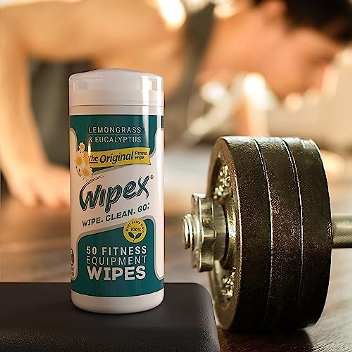Wipex Fitness Equipment Wipes - Original Natural Plant Based Gym Wipes for Equipment, Clean Surfaces at Home or Gym, Use as a Yoga Mat Cleaner, Lemongrass, Eucalyptus & Vinegar, 50 Count (Pack of 1)