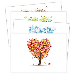 Seasons of Life Note Card Assortment Pack/Set Of 24 Greeting Cards And White Envelopes / 4 7/8" x 3 1/2" Cards Featuring 4 Seasonal Tree Designs