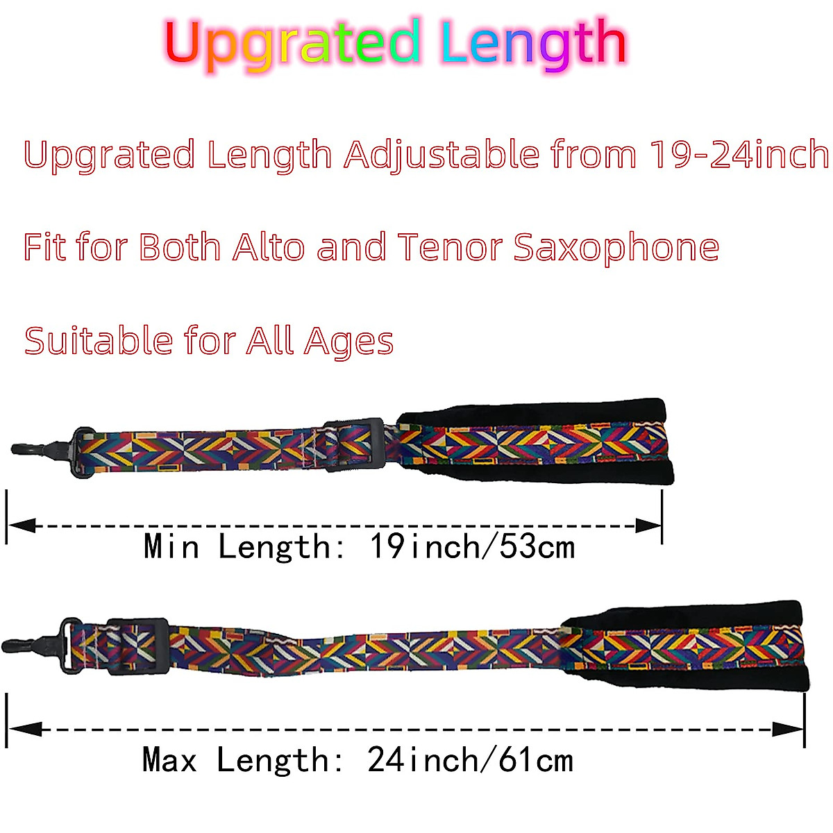 Xinlinke Saxophone Neck Strap Soft Padded Rainbow Braided Pattern for Alto Baritone Soprano Sax