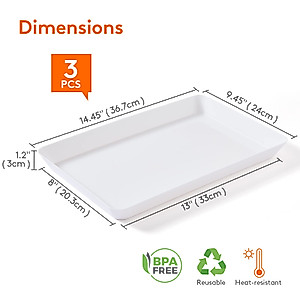 Lifewit Serving Tray Plastic for Party, 15" x 10" Platters for Serving Food, White Food Tray for Snacks, Food, Cookies, Set of 3, BPA Free