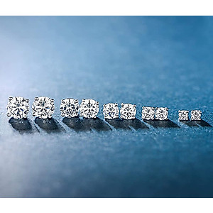 18K Gold Plated 4 Prong Graduated Round Clear Cubic Zirconia Stud Earring Set for Women (5 Pairs) (A-white gold plated)