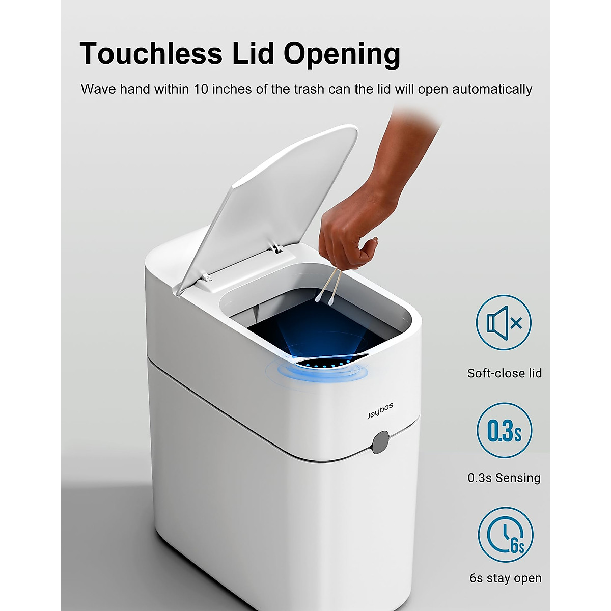 CTIME 2nd Gen Automatic Trash Can Bathroom Motion Sensor Garbage Can with Soft-Close Lid,3 Gallon Automatic Bag Expanding Trash Bins,White Slim Small Garbage Cans for Narrow Place(Includes 1 Bag Roll)