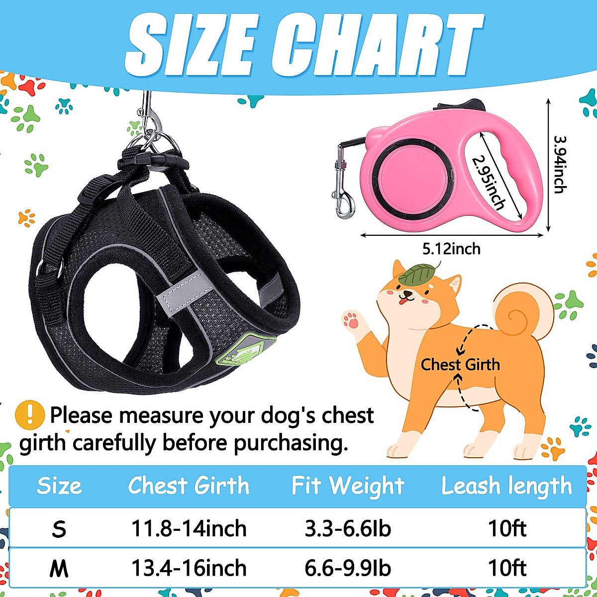 6 Pcs Small Dog Harness with Retractable Leash and Bowknot Pet Collar Set Soft Mesh Padded Vest Harness 10 FT Pet Walking Leash with Anti Slip Handle Adjustable Puppy Collar for Dog Cat (M)
