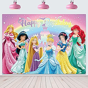 Princess Birthday Backdrop Princess Theme Photography Background Girls Party Supplies Princess Baby Shower Decorations Cake Table Banner Kids Photo Booth Props 5x3FT