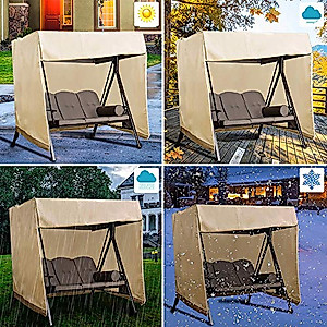 BullStar Patio Swing Chair Cover 3 Triple Seater Outdoor Hammock Cover Waterproof Windproof Furniture Protector 87 Inch LX67 Inch HX50 Inch W,Beige
