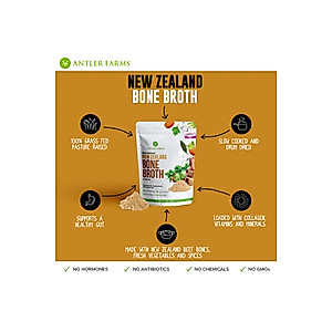 Antler Farms - 100% Grass Fed New Zealand Bone Broth Powder, 40 servings, 200g - Slow Cooked, Gently Dried, Light Flavor, No Hormones, No Antibiotics, No GMOs