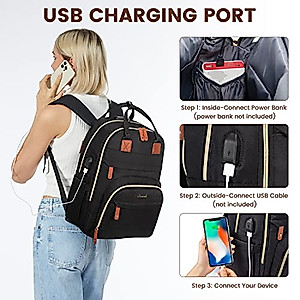 LOVEVOOK Laptop Backpack for Women, Unisex Travel Anti-theft Bag, Business Work Computer Backpacks Purse College Backpack for Men, Casual Hiking Daypack with Lock, 15.6 Inch, Black