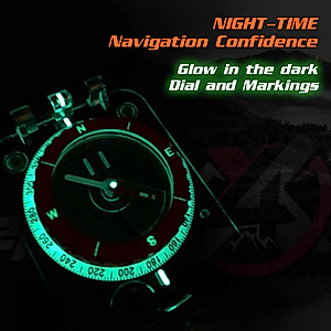 PREPARED4X Hiking Compass Survival – Mirror Sighting Map Orienteering Compass – with 35-Ft 550 Survival Paracord Lanyard, Fire Starter, Whistle, Fishing Line, Tinder Cord