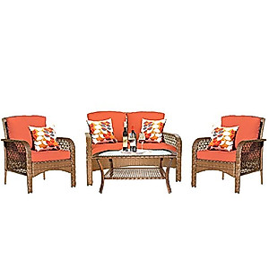 XIZZI Patio Sets, Outdoor Patio Furniture, All Weather Patio Furniture, PE Rattan Wicker with 2 Pillows and 1 Furniture Covers (Brown, Red) (red)