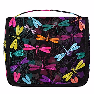POFATO Colorful Dragonflys Travel Toiletry Bag Cosmetic Makeup Bag for Women Men Hanging Hook Wash Toiletries Portable Toiletry Bags Organizer