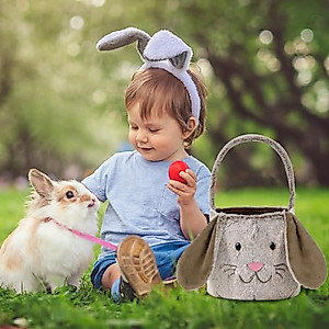 THOVSMOON Easter Bunny Basket,Cute Easter Bucket Bags with Rabbit Ears for Easter Eggs Hunting,Easter Decorations,Candy Gifts Storage (Brown/White)