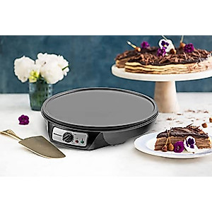 Elite Gourmet ECP-126 Electric Crepe Maker, Pancake, Hot Cakes and Non-stick Griddle with Spreader, Spatula and Recipes, 12", Black