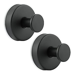 PUXING 2pcs Suction Cup Hooks for Shower Towel Hooks for Bathroom Stainless Steel Waterproof Suction Cup Hooks for Shower Mounting on Glass Shower Doors Bath Robe Hook Holder for Hanging(Color:Black)