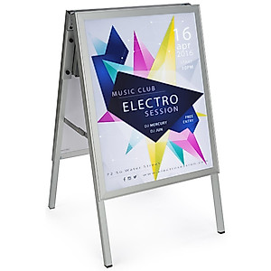 Displays2go Illuminated Sandwich Boards, Double Sided, Aluminum Construction, PVC Lens – Silver Finish (LEDABRD28)