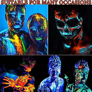 6 Pcs Glow in the Dark Face Body Paint,Blacklight Neon Face & Body Paints,Easily Cleanable Face & Body Paint Set Neon Body Makeup Glow in the Dark Party Supplies