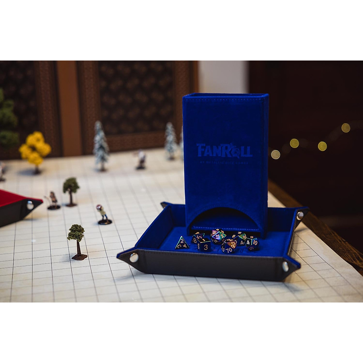 Metallic Dice Games FanRoll Fold Up Dice Tower: Blue, Role Playing Game Dice Accessories for Dungeons and Dragons