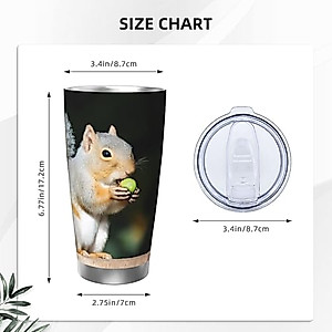 NHJKLWQSZ Cute Squirrel 20oz Stainless Steel Tumbler With Lid And Straw, Double Wall Vacuum Insulated Coffee Mug Travel Cups Leak-Proof Lid For Hot And Cold Drinks, Metal Straws And Brush