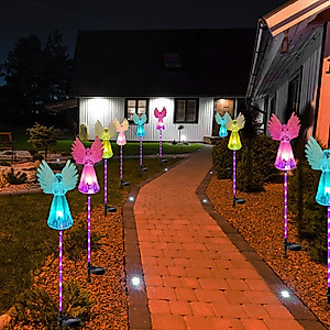MIBUNG 4 Pack Solar Angel Lights Outdoor Decor,Solar Powered Color Changing Angel Easter Stakes Decorative Memorial Lights Garden Yard Lawn Pathway Grave Cemetery Decoration,Valentine's Day Women Gift