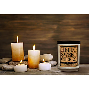 CEDAR CRATE MARKET Hello Sweet Cheeks, Kraft Label Scented Soy Candle, Citrus, Jasmine, Lavender, 10 Oz. Glass Jar Candle, Made in The USA, Decorative Candles, Funny and Sassy Gifts