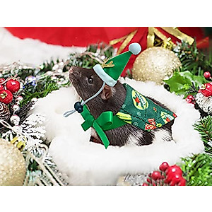 CooShou Christmas Rabbit Hat Guinea Pigs Hat Triangular Scarf Small Animals Christmas Costume Christmas Red Green Gift Pattern for Bunny Sugar Glider Guinea Pigs (S)