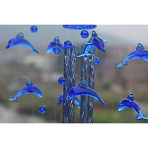 Chyeda Creative Heart Shape Dolphin Wind Chimes-Blue 90CM-Suitable for Garden, Patio, Backyard, Porch or a Gift for him/her