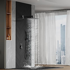 SR SUN RISE Black Square Rainfall Shower Head and Handle Set, Wall Mounted Shower Fixtures, Metal Shower Faucet Trim Repair Kits (With Shower Valve)