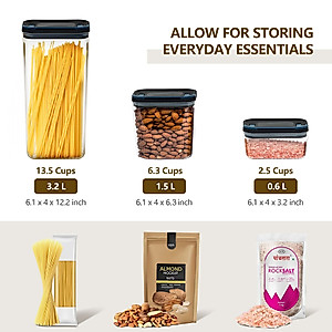 LINKLIFE Flip-Lock Airtight Food Storage Containers 6-PC (0.6 Qt*2+1.6 Qt*3+3.4 Qt),Leakproof Ring Seal Top,Anti-Slip Pantry Canister for Flour Sugar,Coffee,Dog Food Treat,Rectangle Black