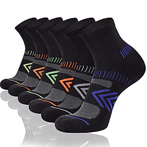 COOPLUS Men's Cotton Athletic Ankle Socks Performance Cushioned Quarter Moisture Wicking Sock - 6 Pairs