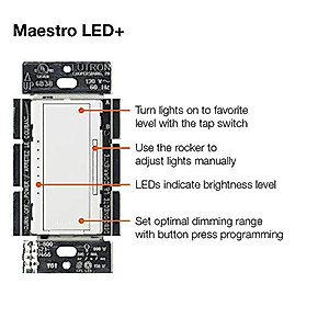 Lutron Maestro LED+ Dimmer for Dimmable LED, Halogen and Incandesent Bulbs | Single-Pole or Multi-Location | MACL-153M-WH | White