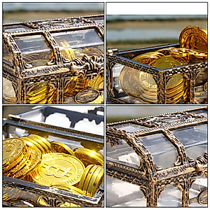 Treasure Chest Pirate Keepsake Jewelry Box,Crystal Gemstone Plastic Pirate Box for Jewelry Cosmetics Gifts Trinkets Souvenirs (As Shown)