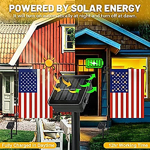 Hopolon American Garden Flags 12 X 18 Inch- 11 Warm White LED Lights with Solar Panel,US USA Double Sided Small American Flag for Holiday,Christmas,Yard, Banner, Patriotic,Outdoor Lawn Decoration