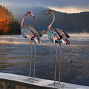 chisheen Crane Garden Statues Outdoor Metal Heron Yard Art Bird Sculpture for Lawn Patio Large Size, Set of 2