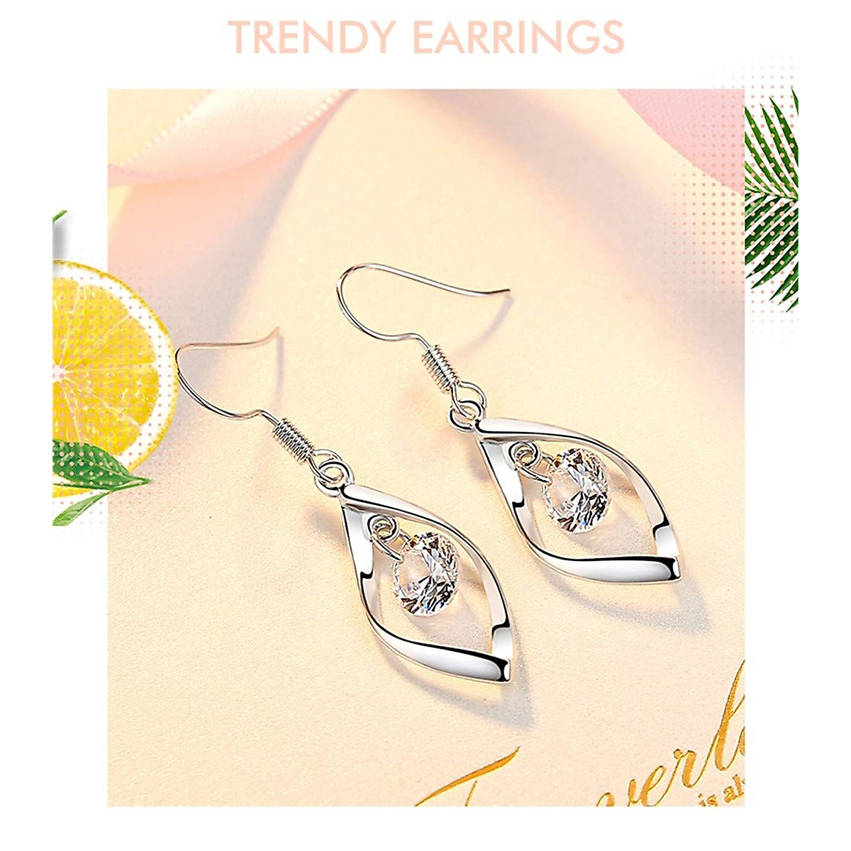 Silver Dangle Earrings for Women Hypoallergenic Cute Fashion Teardrop Drop Earrings Sparkly Nickel Free Crystal Hanging Dangly Dangling Earrings Jewelry for Women(Transparent)