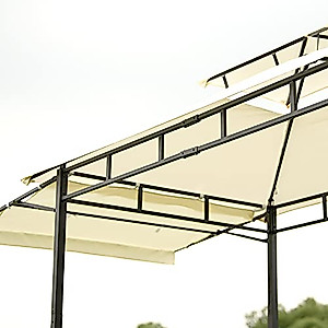 Morhome 12ft.lx4.3ft.w Iron Double Tiered Backyard Patio BBQ Grill Gazebo with Bar Counters Beige Modern Contemporary Polyester