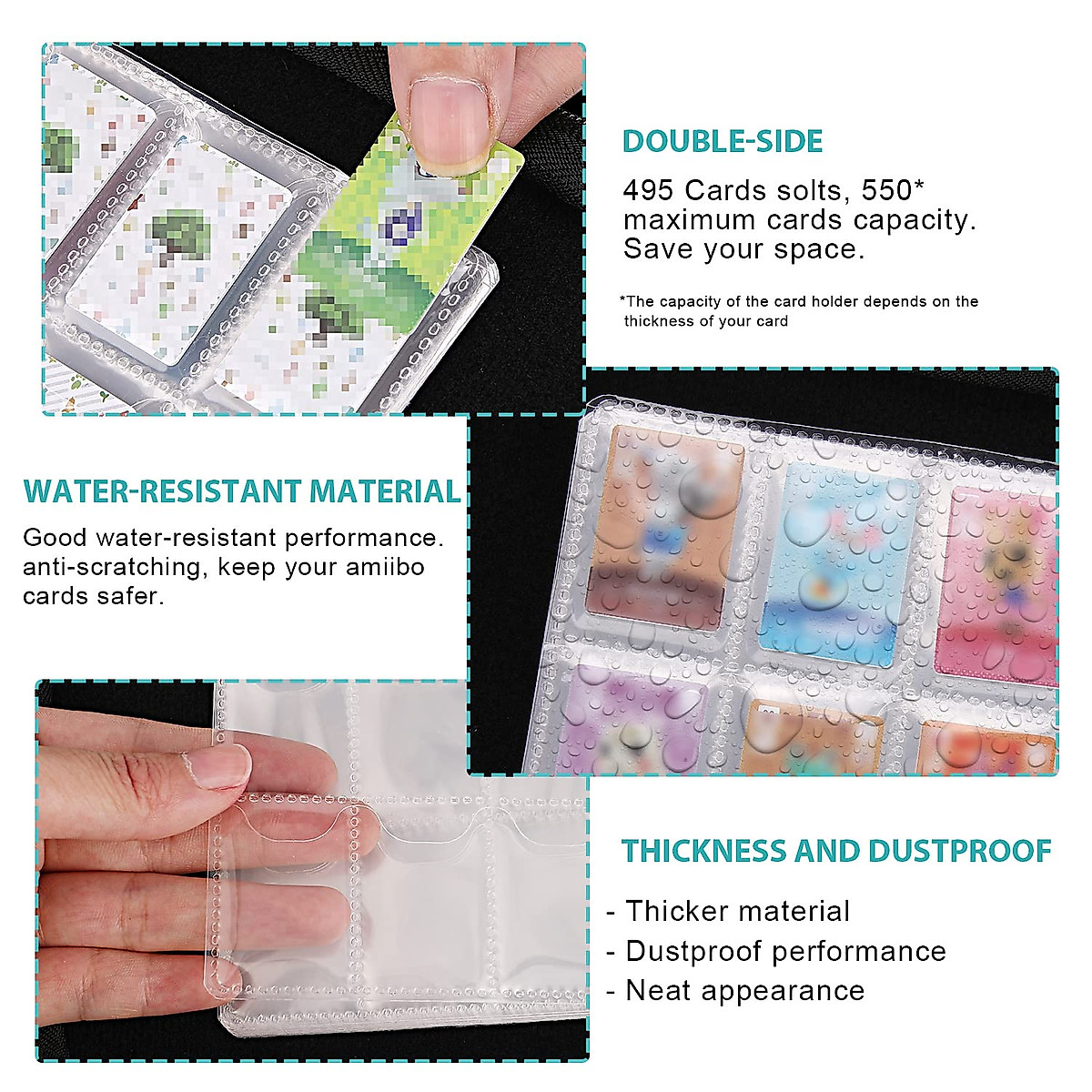 495 Pockets Binder Holder for Animal Crossing Mini Amiibo Cards, 1.3"x1" ACNH NFC Tag Game Cards Carrying Case (Leaf, Plus)