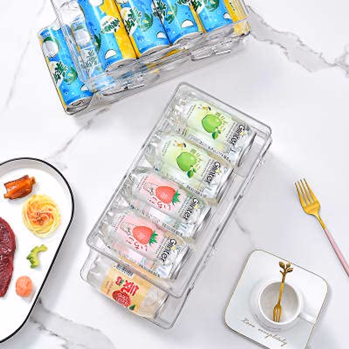 Double - Layer Soda Can Organizer - Auto Rolling - Best For Kitchen And Refrigerator Organizer