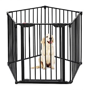 Bonnlo 119 Inch Extendable Dog Gate for Wide Doorways, Fireplace Gate Hearth Gate Indoor Extra Wide Gate, Wall Mounted Black