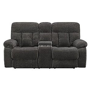 New Classic Furniture Bravo Polyester Console Loveseat with Power Footrest, Charcoal