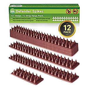 De-Bird Bundle Includes: Defender Spikes 12 pk & Reflective Scare Tape 125ft roll - Keep Away Pigeon & Woodpeckers from Your Garden