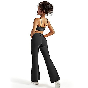SUUKSESS Women Flare Leggings Scrunch Butt Lifting Bootcut High Waisted Tummy Control Bell Bottom Yoga Pants (Black,L)