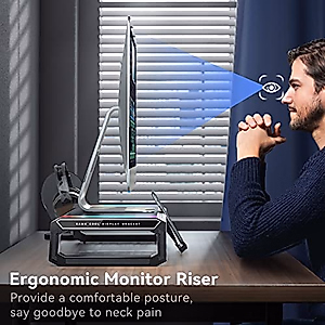 KYOLLY RGB Gaming Computer Monitor Stand Riser - 1 USB 3.0 and 3 USB 2.0 Hub, 3 Length Adjustable Computer Monitor Stand with Drawer,Storage and Phone Holder