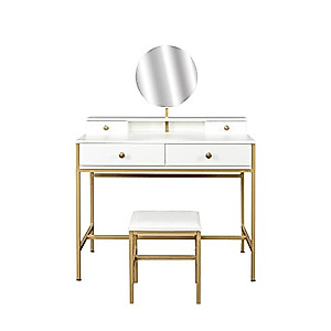 BAMACAR Makeup Vanity Desk with Mirror, 4 Drawers 3 Shelves Chair, White Vanity Mirror with Storage Desk and Chair, Bedroom Vanity, Adult Makeup Vanity, Beauty Vanity Desk with Drawers, Makeup Table