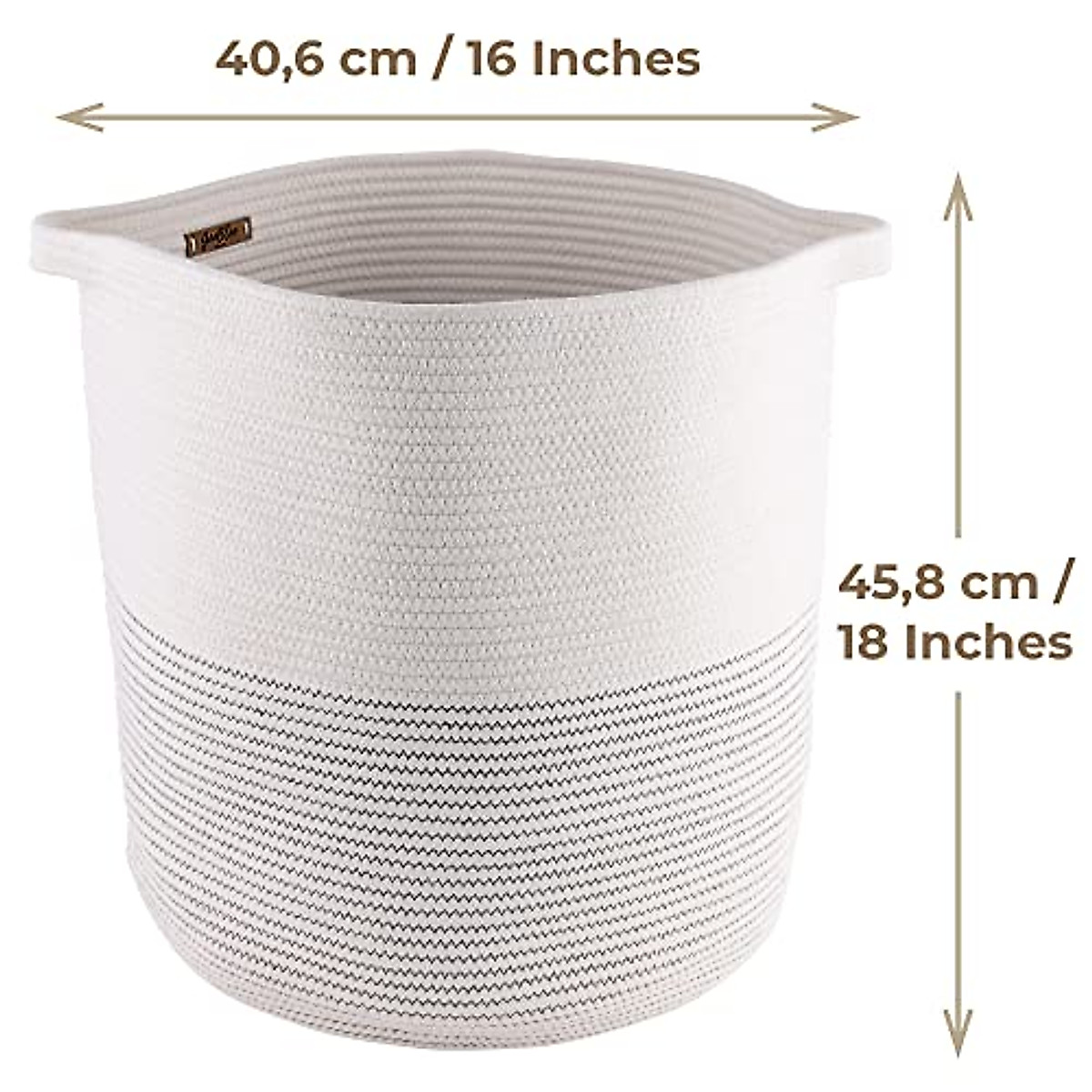 GooBloo Large Cotton Rope Woven Storage Basket - 18” x 16” Tall Decorative Cotton Rope Basket for Living Room, Toys or Blankets - Wicker Baskets with Handles - Cute Baby Laundry Hamper