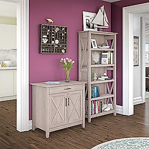 Bush Furniture Key West Secretary Desk with Keyboard Tray and Storage Cabinet, Washed Gray