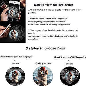 JKUHA Heart Necklace with Picture Inside, Picture Necklace Personalized Photo, Photo Projection Necklace 925 Sterling Silver Customized Memorial Necklace Pendant Birthday for Women