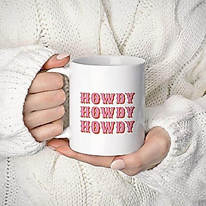 OGILRE Hot Pink Preppy Howdy Ceramic Double Side Printed Mug Cup,Trendy Preppy Cow Girl Cowgirl Hot Pink Coffee Milk Tea Mug Cup,Gifts For Teen Girls Teenage Girls - 11 oz