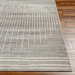 Hauteloom Angus Contemporary Bedroom Living Room Farmhouse Area Rug - Art Deco Boho Carpet - Mid Century Round Southwestern - Native American - Light Grey, Dark Gray, Beige - 5'3" x 7'1"