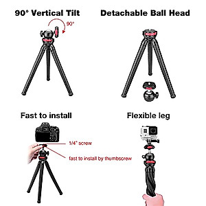 MagicLine Octopus Flexible Photo Tripod with 360 Degree Ball Head,Phone Holder (Built-in Cold Shoe), Gopro Adaptor and Wireless Remote, Tabletop and Mini Tripod for Camera/Phone/Webcam
